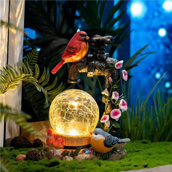 Accents | Bird Garden Decor With Solar Light Garden Statue With Crackle ...